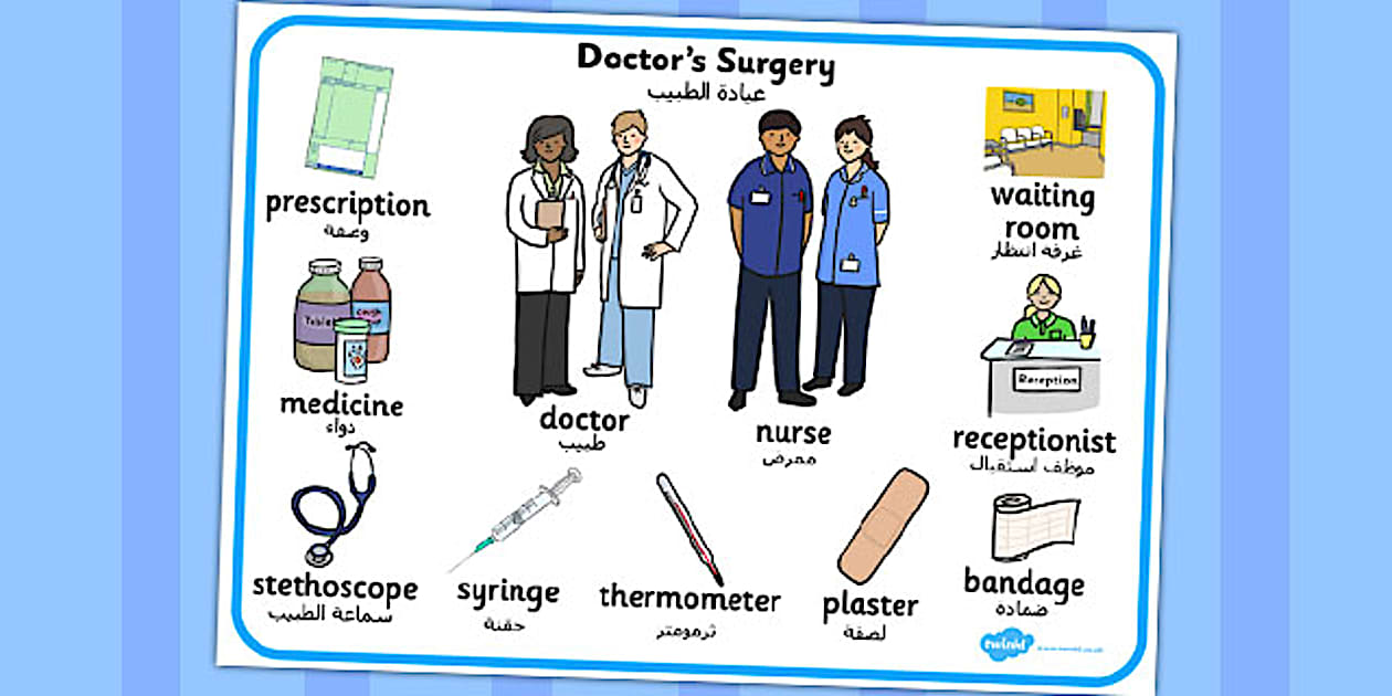 Doctor's Surgery Word Mat Arabic Translation (Teacher-Made)