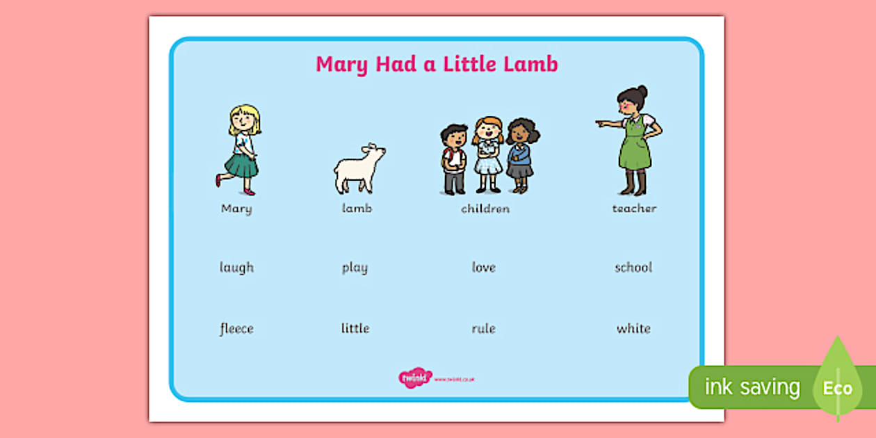 Mary Had a Little Lamb Word Mat (teacher made) - Twinkl