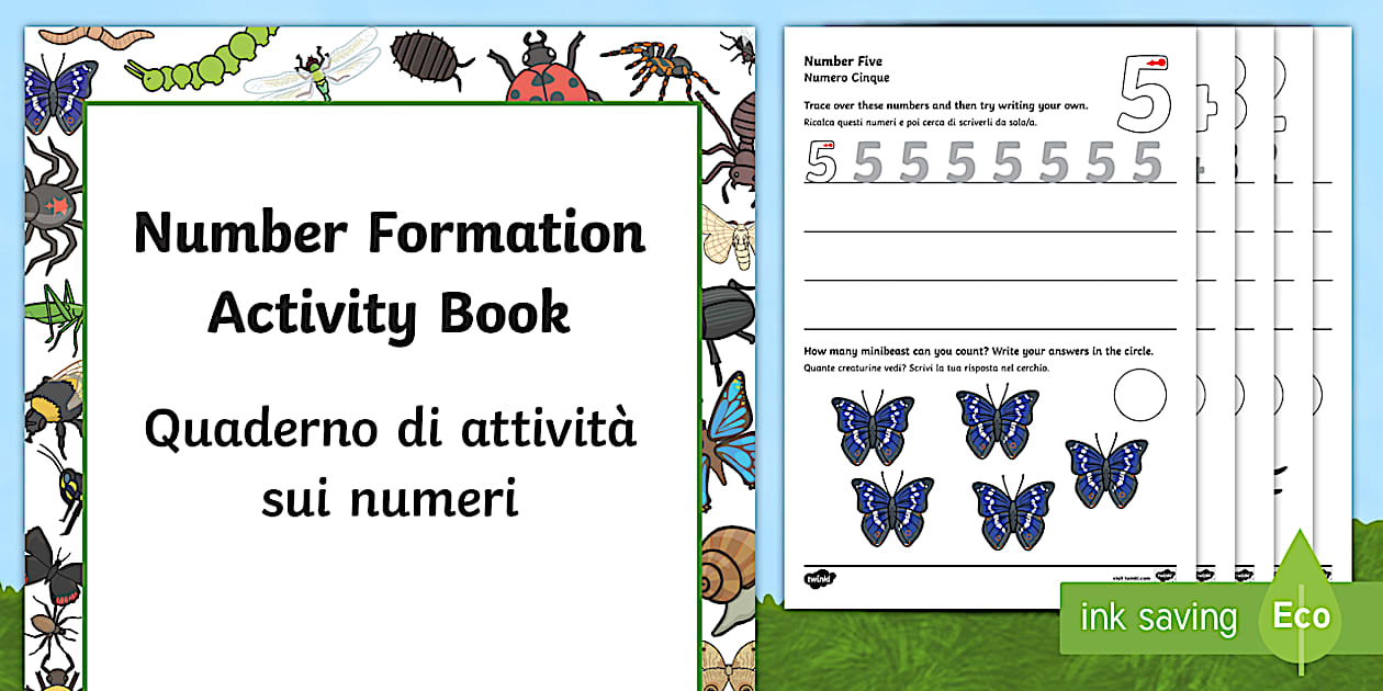 Number Formation (Minibeasts) Maths Activity Booklet English/Italian ...