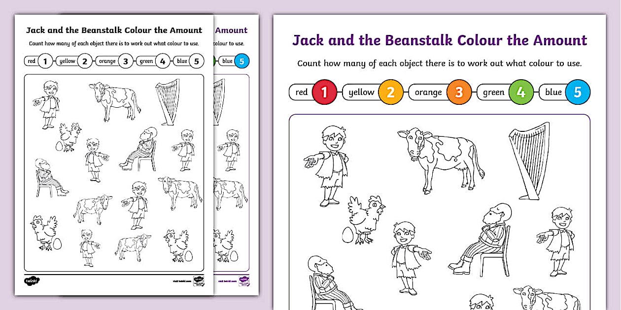 👉 Jack and the Beanstalk Colour the Amount Worksheet