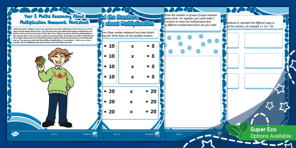 Year 2 Maths Reasoning About Multiplication Homework Worksheet