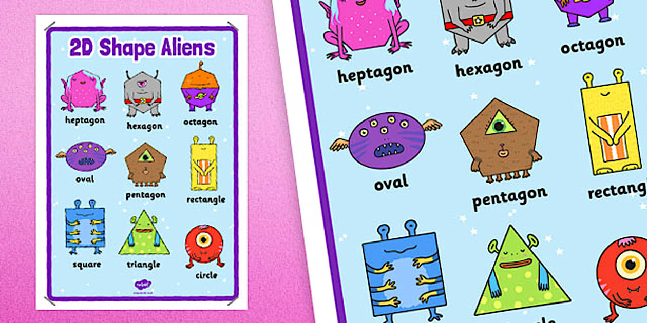 2D Shape Aliens Large Display Poster (teacher made) - Twinkl