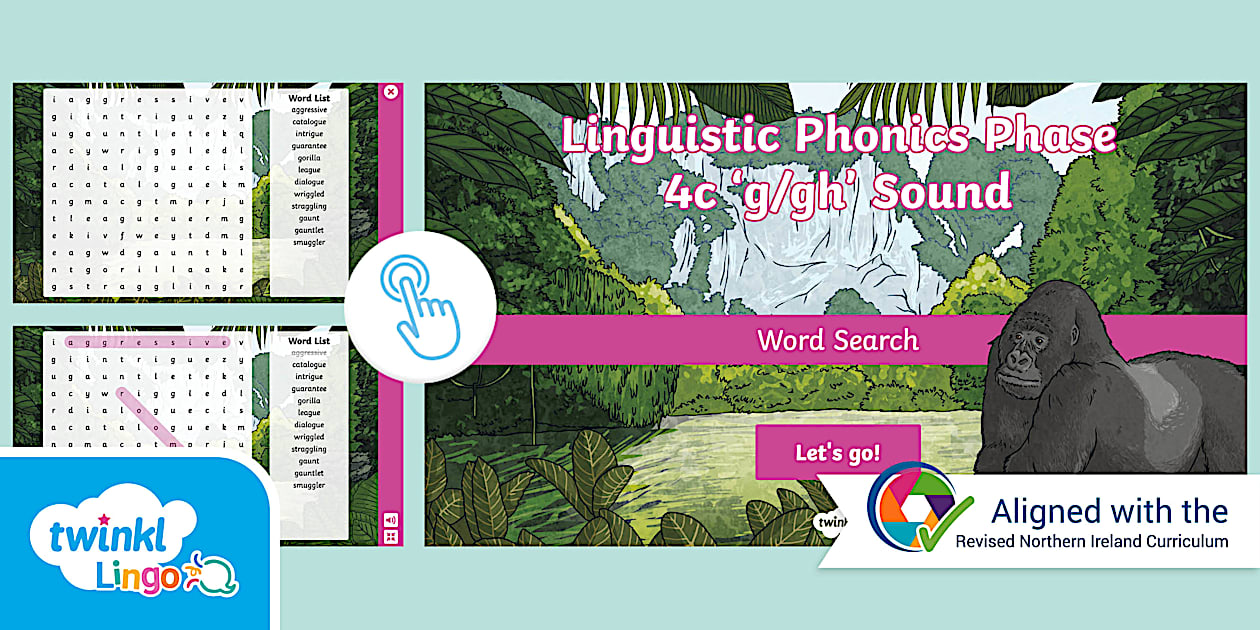 Linguistic Phonics Phase 4c ‘g/gh’ Sound Interactive Word Search