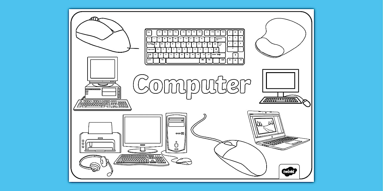 Computer Doodle Colouring Page (teacher made) - Twinkl