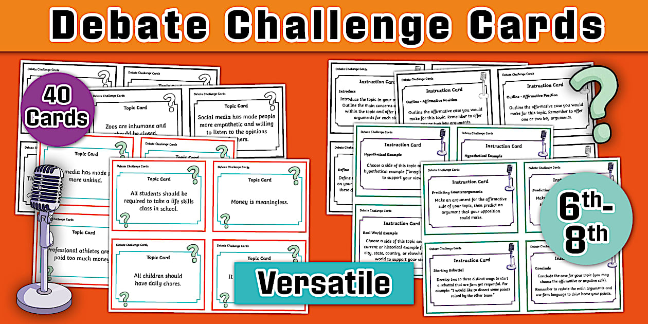 Debate Challenge Cards for 6th-8th Grade (Teacher-Made)