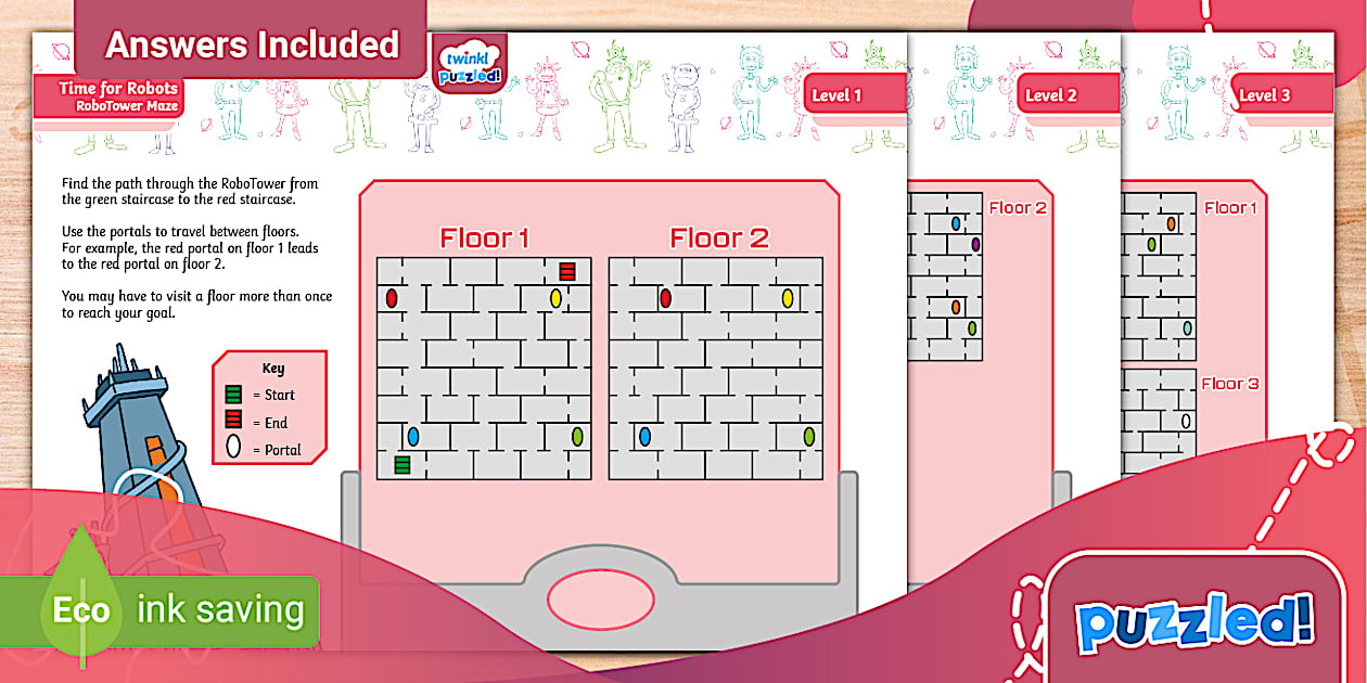 Time for Robots Tower Maze - Twinkl - Kids Puzzles - Twinkl