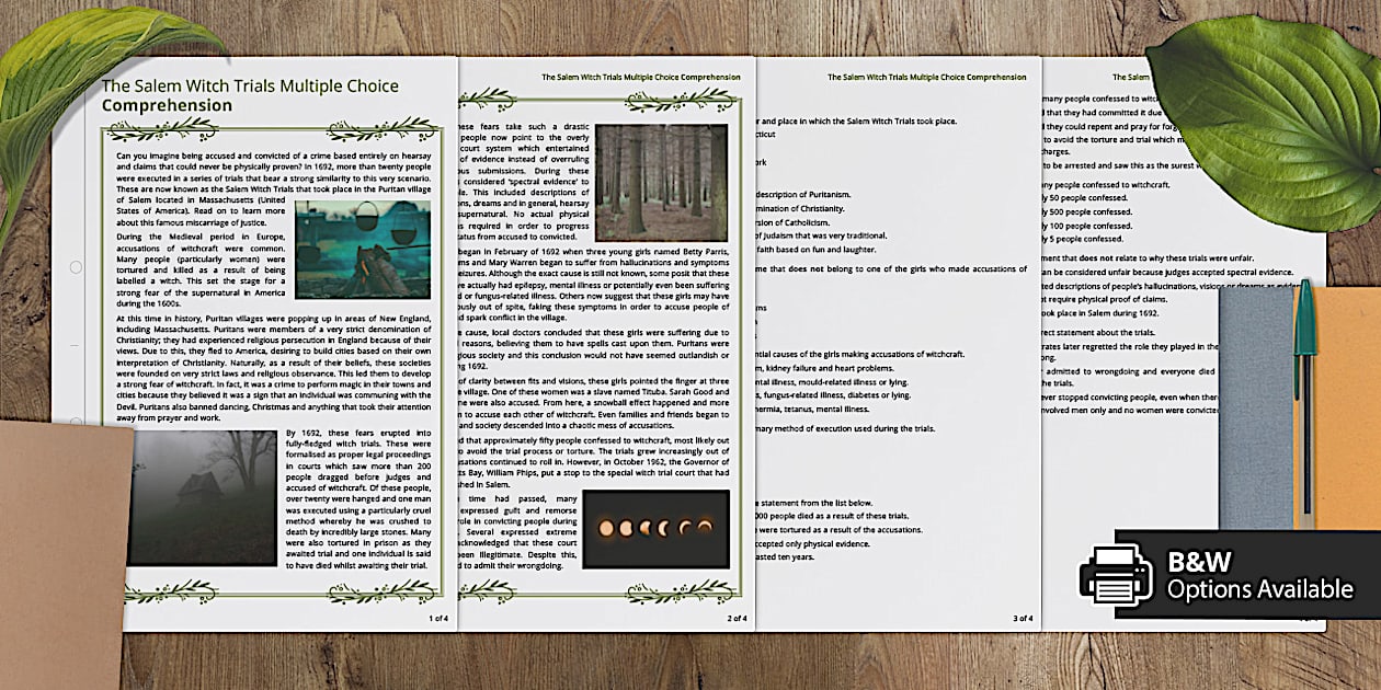 The Salem Witch Trials Multiple Choice Comprehension