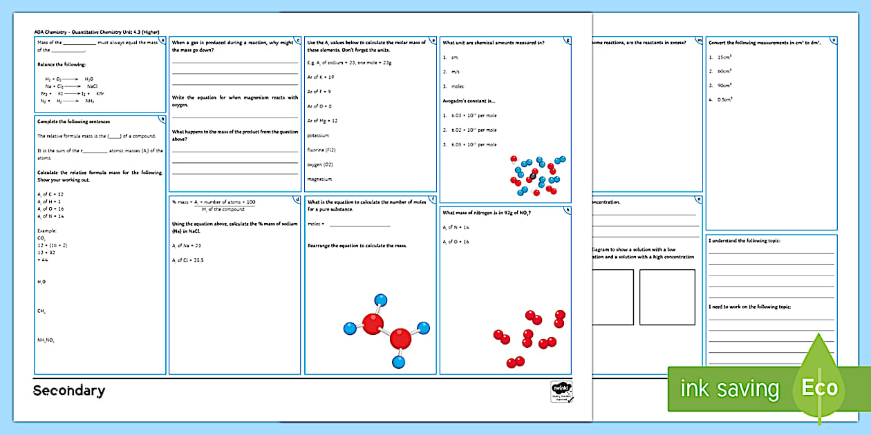 AQA GCSE Chemistry (Combined Science) Unit 3 Quantitative Chemistry Higher