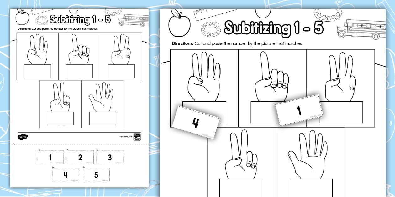 Subitizing 1-5 Cut and Paste Worksheet for PreK-K - Twinkl
