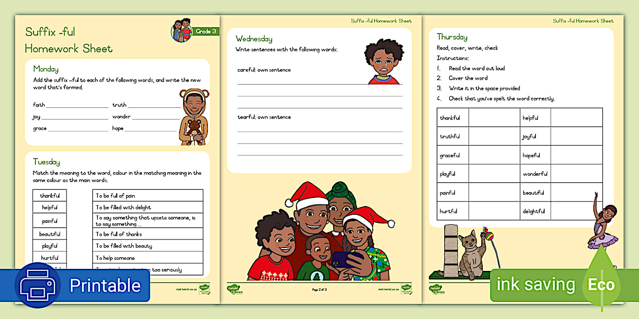 Suffix -ful Homework sheet (teacher made) - Twinkl