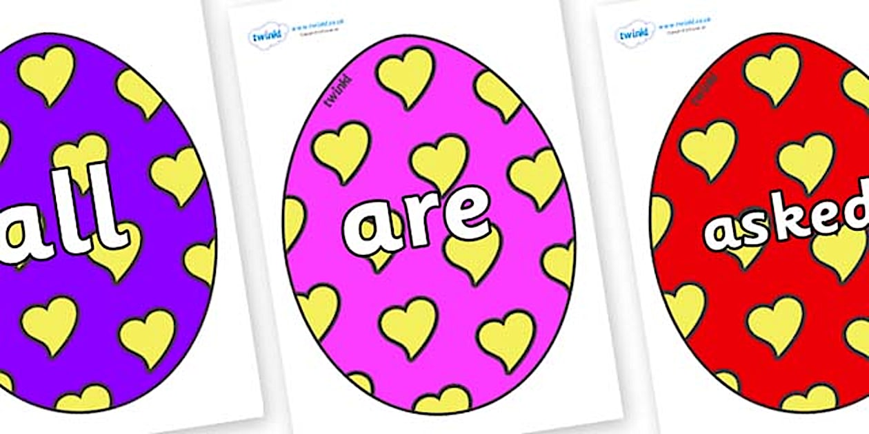 Tricky Words on Easter Eggs (Hearts) (teacher made) - Twinkl