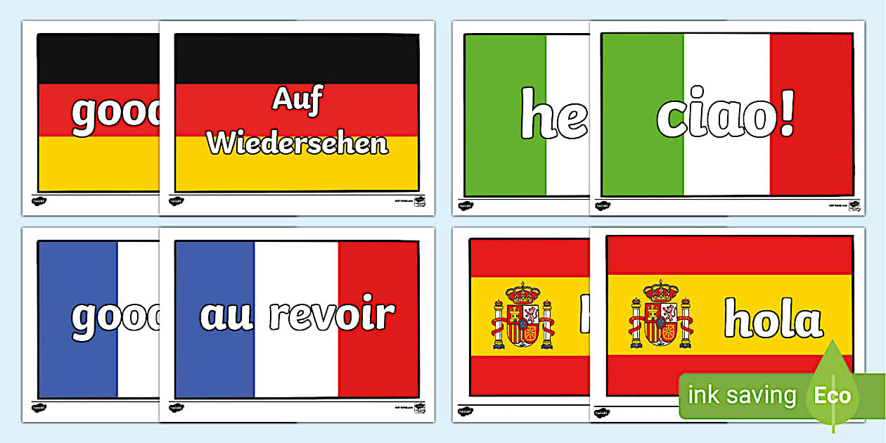 Hello and Goodbye Flags Languages Pack (A4) (teacher made)