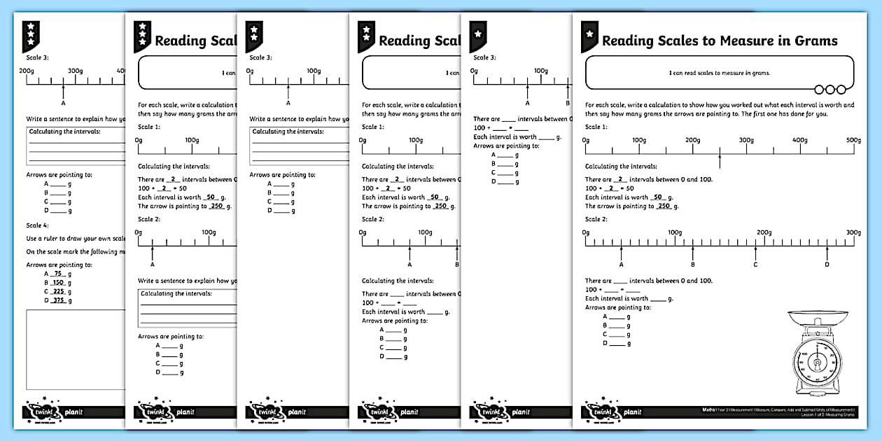 Editable Reading Scales to Measure in Grams Differentiated Worksheets