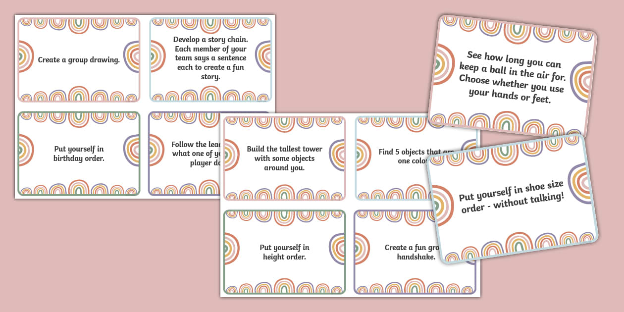 Muted Rainbow Themed Teamwork Tasks Flashcards - Twinkl