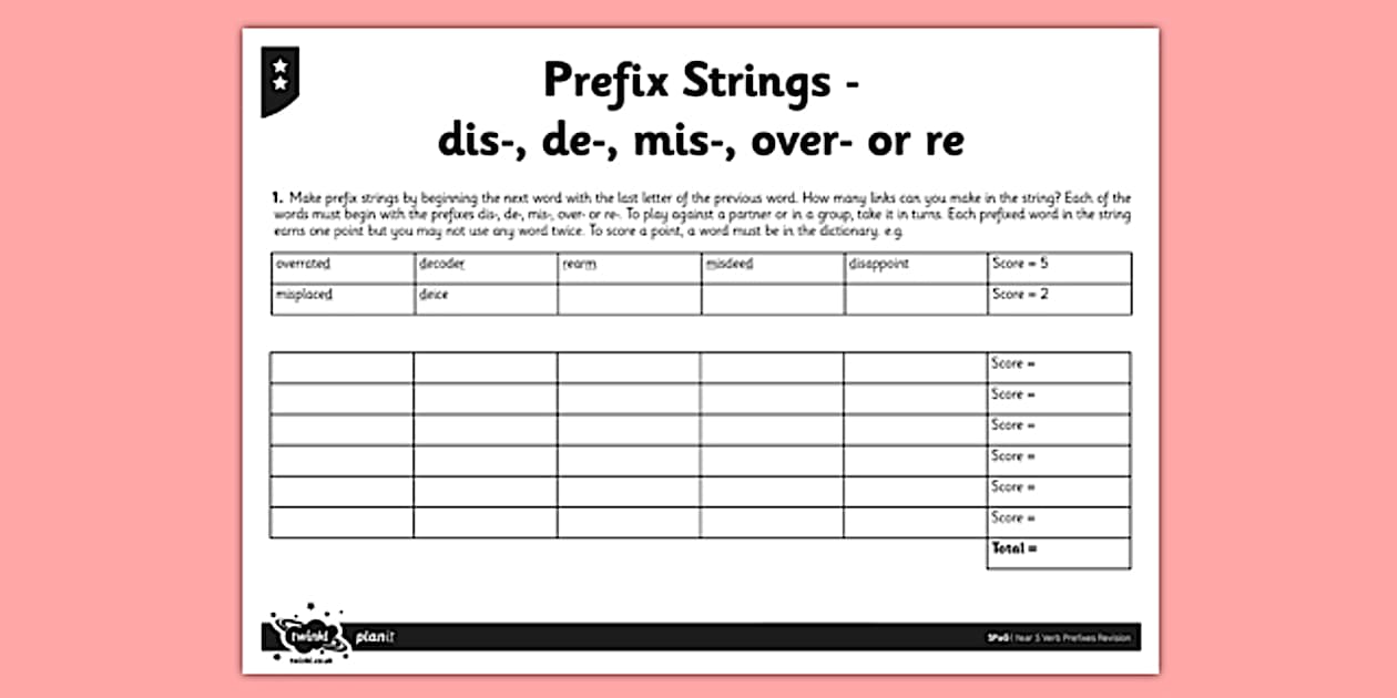Prefix Strings (teacher made) - Twinkl