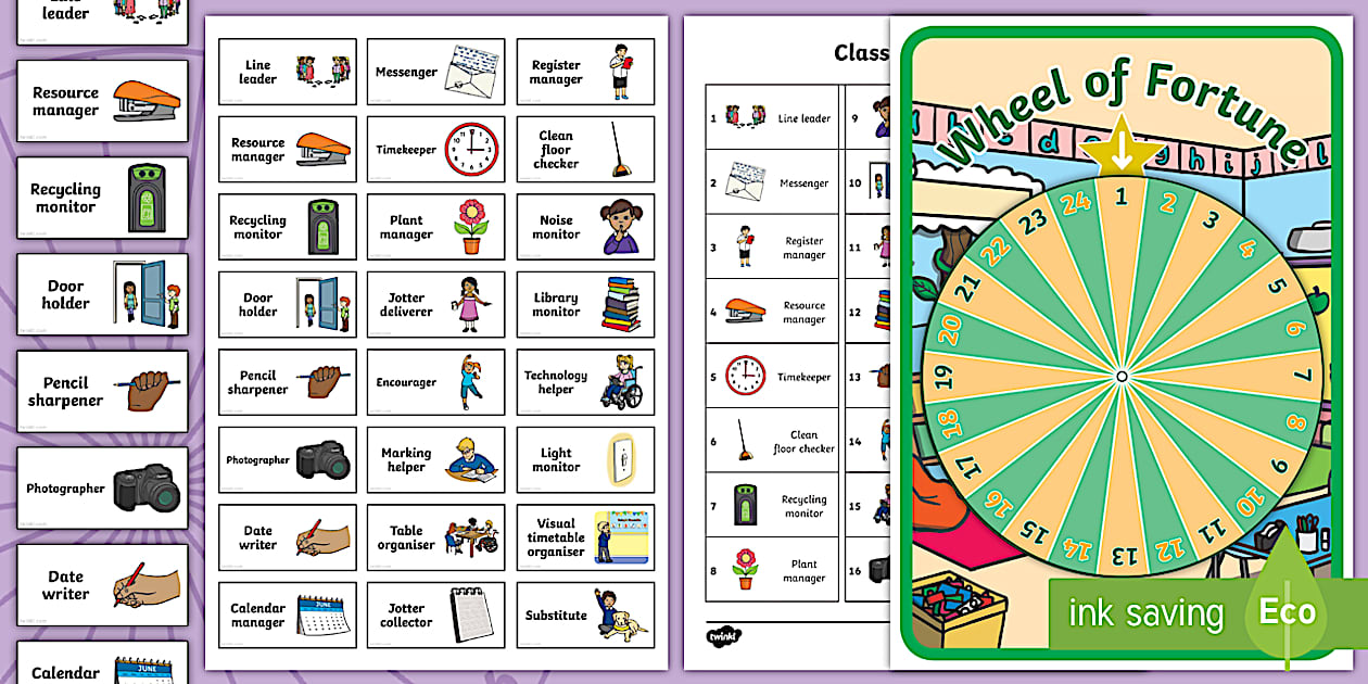 Classroom Job Wheel of Fortune Activity Pack | Primary