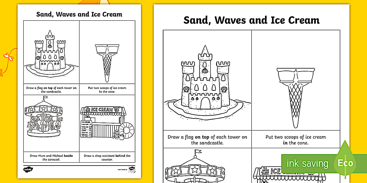 Sand. Waves and Ice Cream Spatial Awareness Worksheet / Worksheet