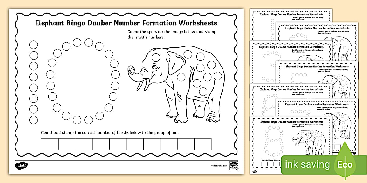 Elephant Bingo Dauber Worksheets | Twinkl | Maths | Kindergarten