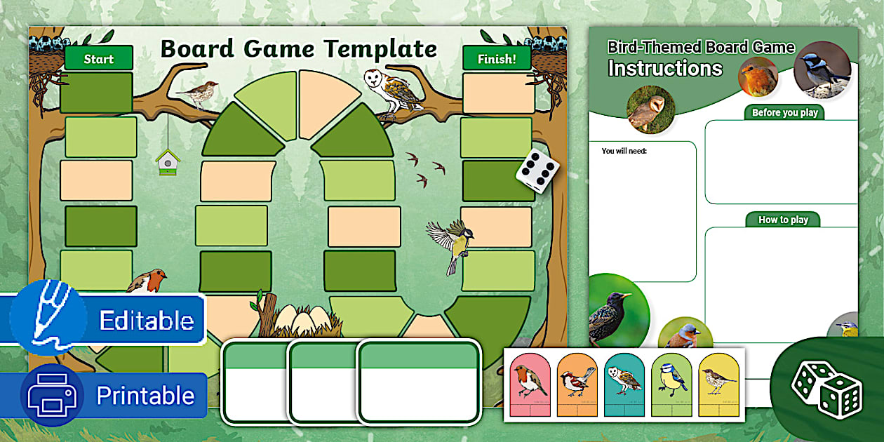 Spring Birds Blank Board Game Template for Spring Activities