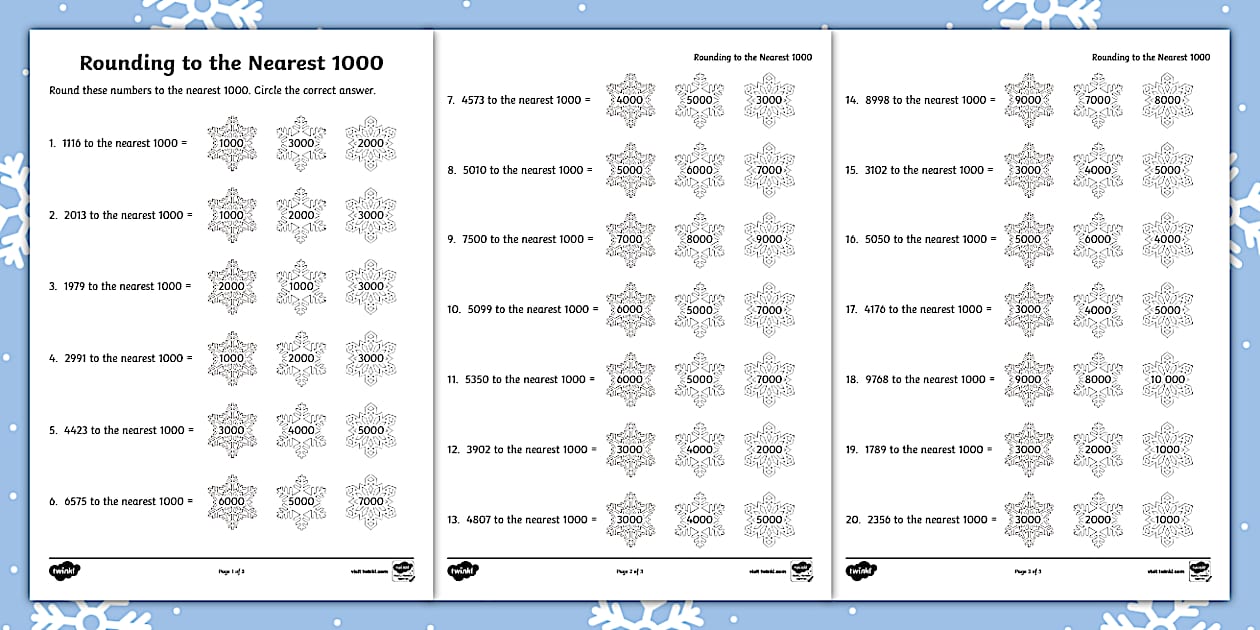 Rounding to the Nearest 1000 Winter-Themed Activity Sheet