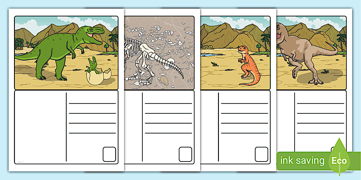 Tyrannosaurus Rex Postcards to use to teach writing skills.