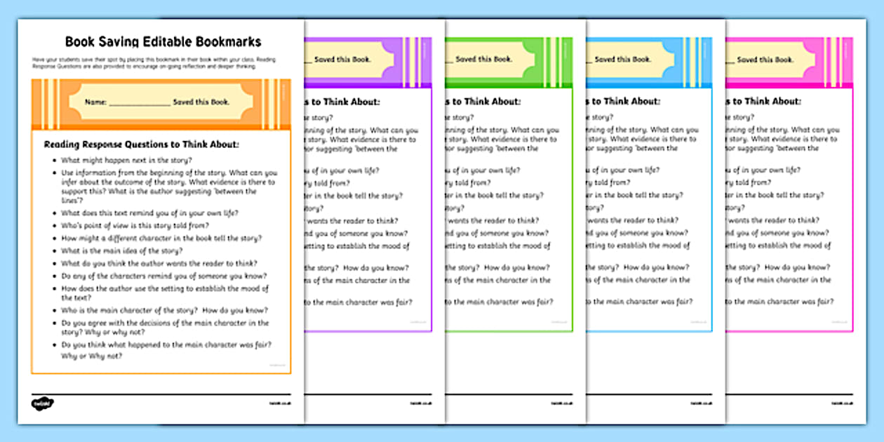 Book Saving Editable Bookmarks for Students (Teacher-Made)