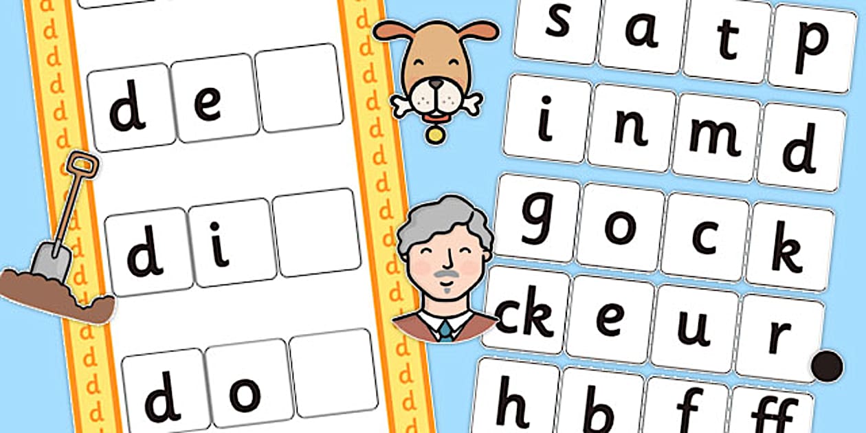 Black and White CVC d Word Activity Including Phase 2 Letters and Sounds