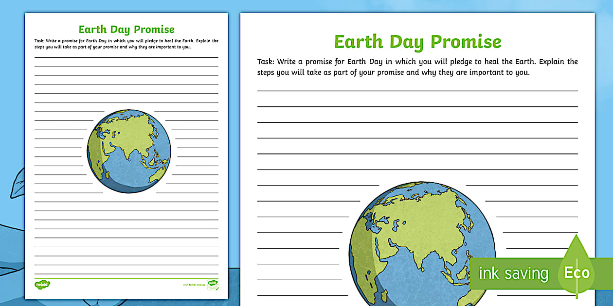 Earth Day Promise Worksheet (Teacher-Made) - Twinkl