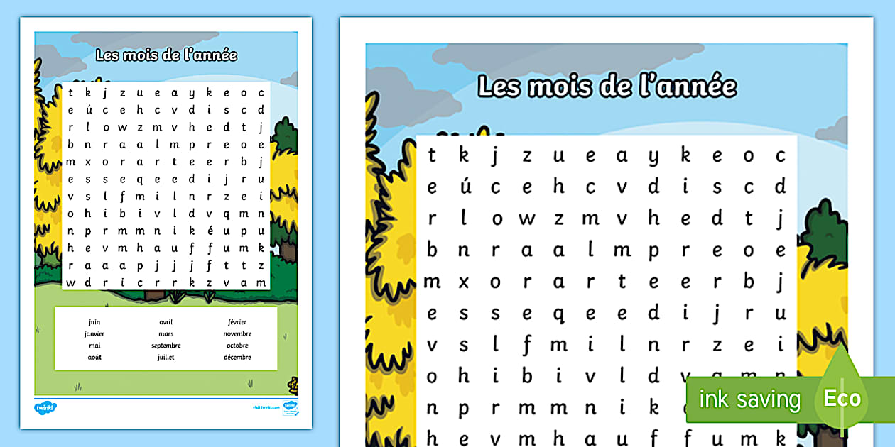 Mots mêlés - Les mois de l'année