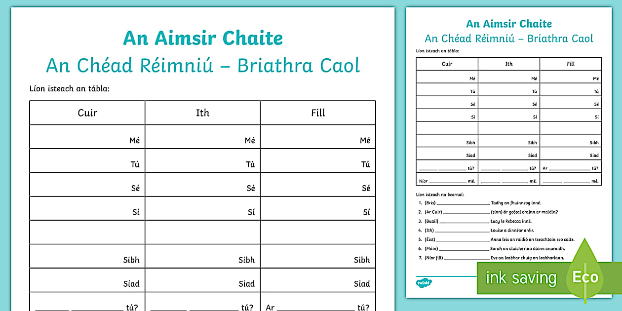 Junior Cycle The Past Tense - An Aimsir Chaite - An Chéad Réimniú ...