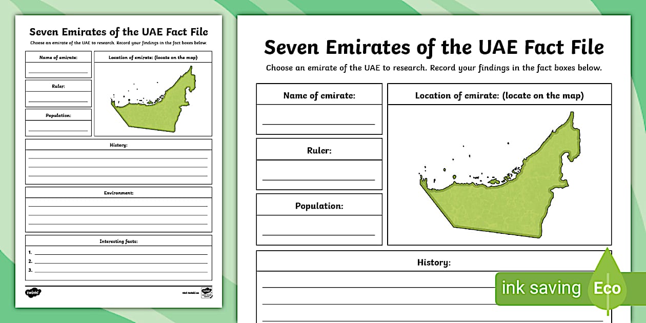 UAE Seven Emirates Fact File (teacher made) - Twinkl