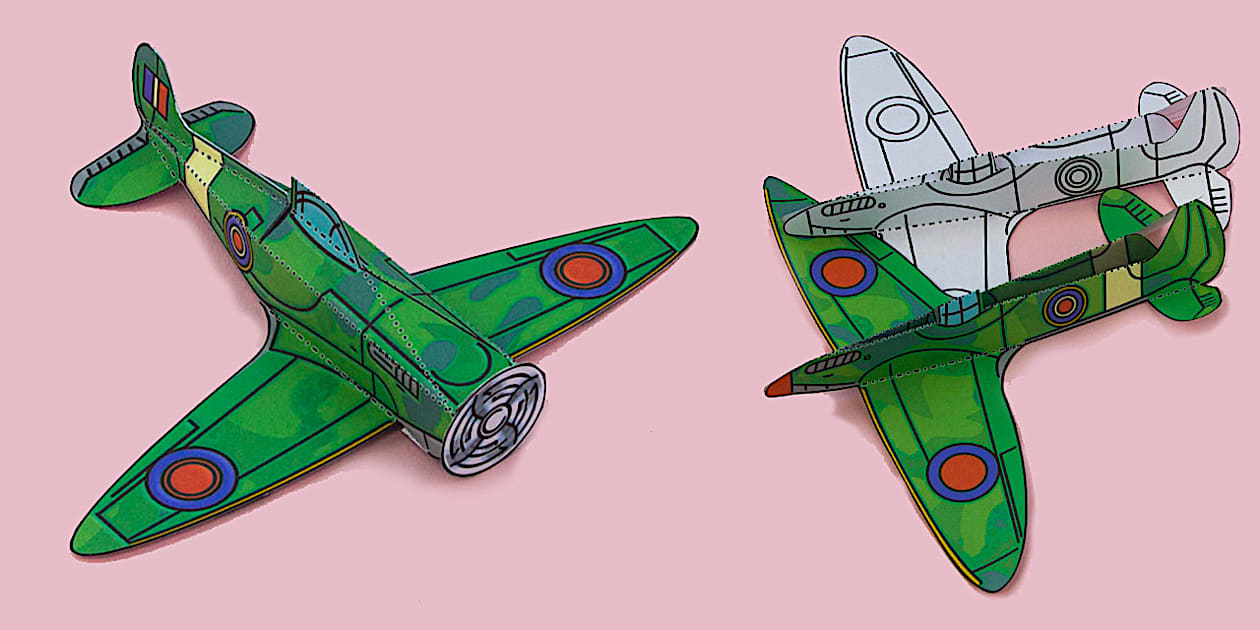 3D WWII Spitfire Plane Paper Model (teacher made) - Twinkl