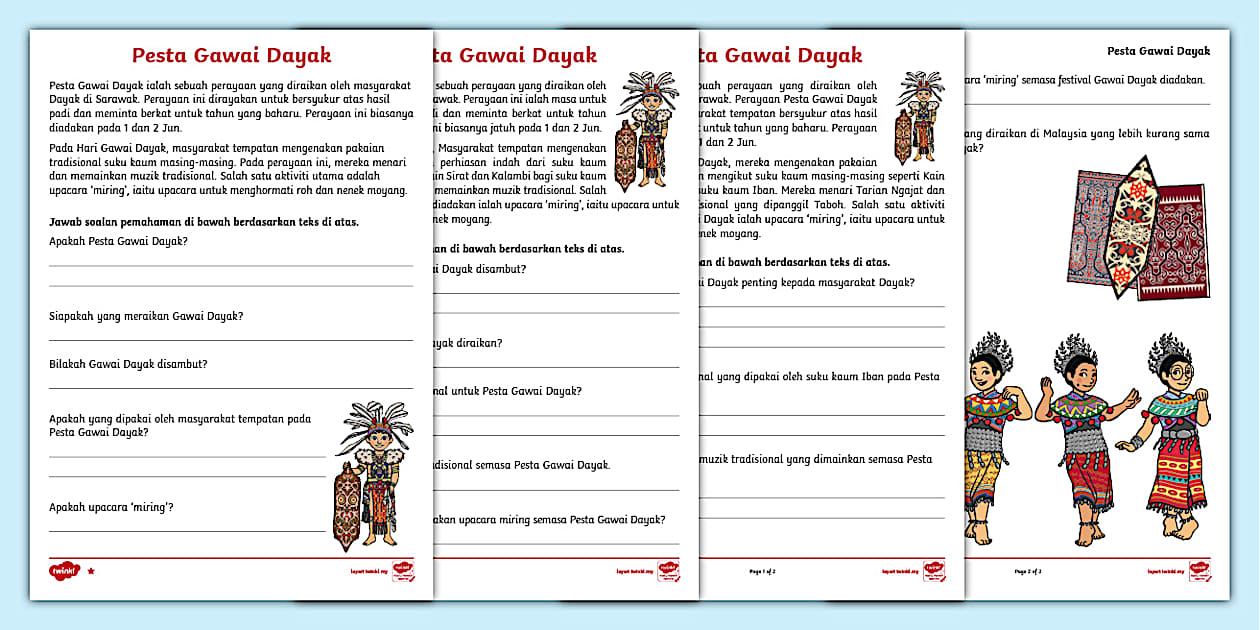 Selamat Hari Gawai: Lembaran Aktiviti Pemahaman Hari Gawai