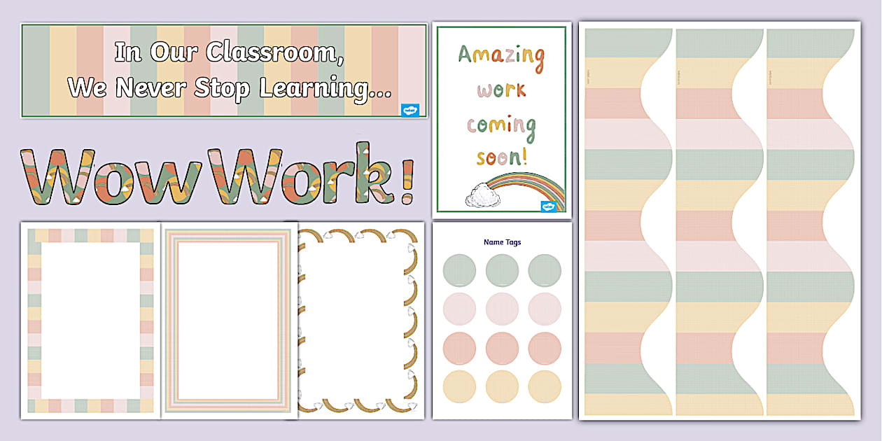 Muted Rainbow Wow Wall Display Pack - Twinkl