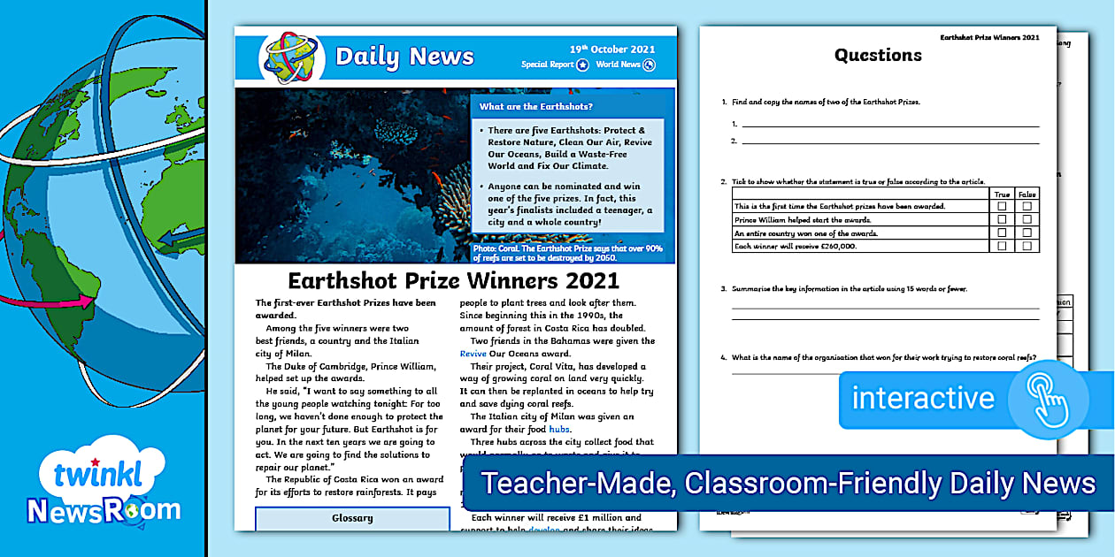 News Story for Children 7-9: Earthshot Prize Winners 2021