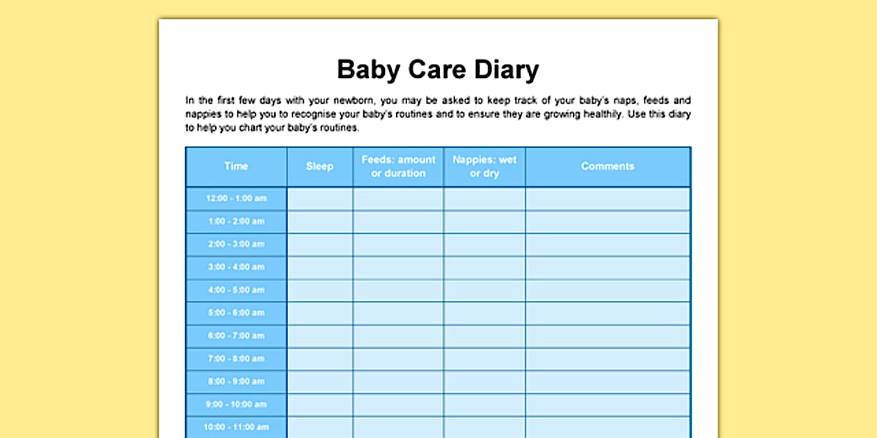 FREE! - Baby Care Diary (teacher made) - Twinkl