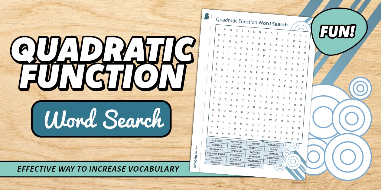 Quadratic Function Word Search Activity (teacher made)
