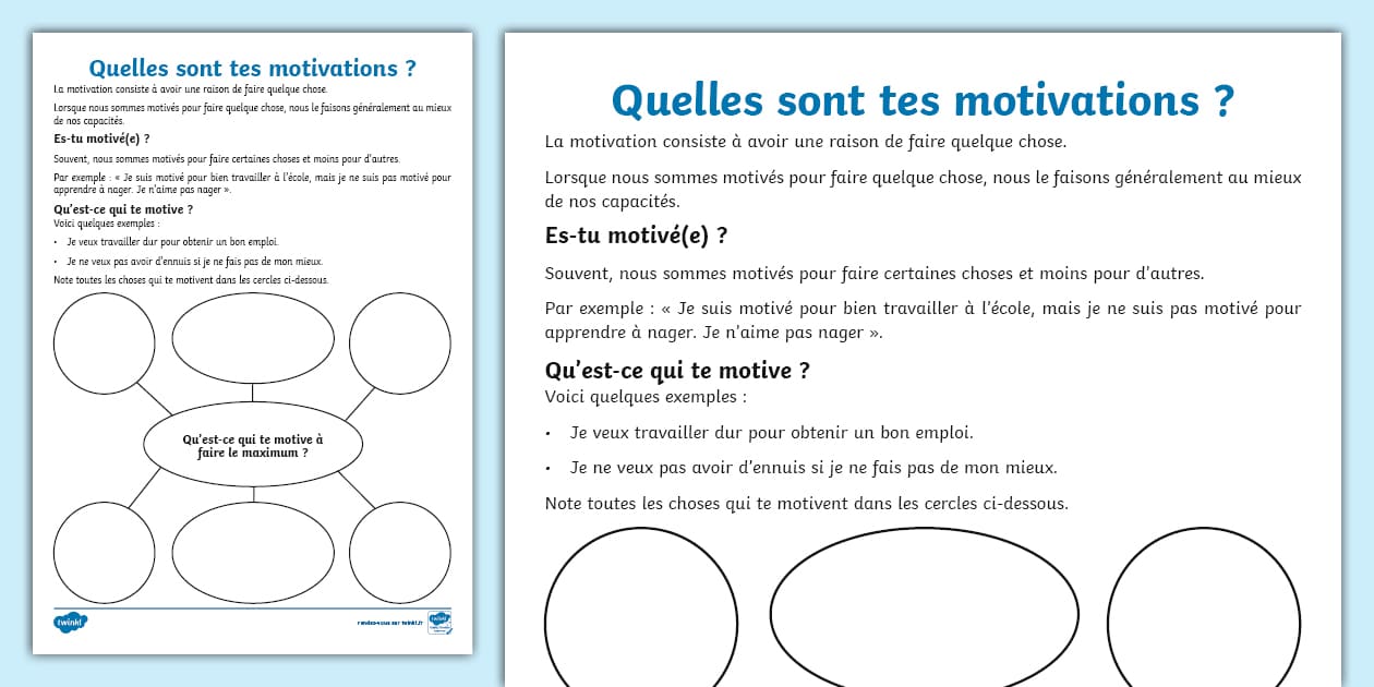 Activité d'écriture - qu'est-ce qui te motive ? - Twinkl