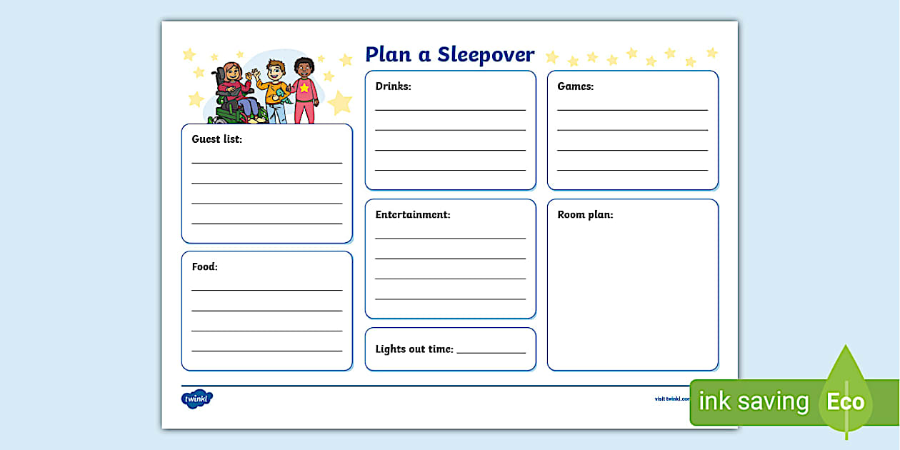 Plan a Sleepover Activity Sheet,sleepover (teacher made)