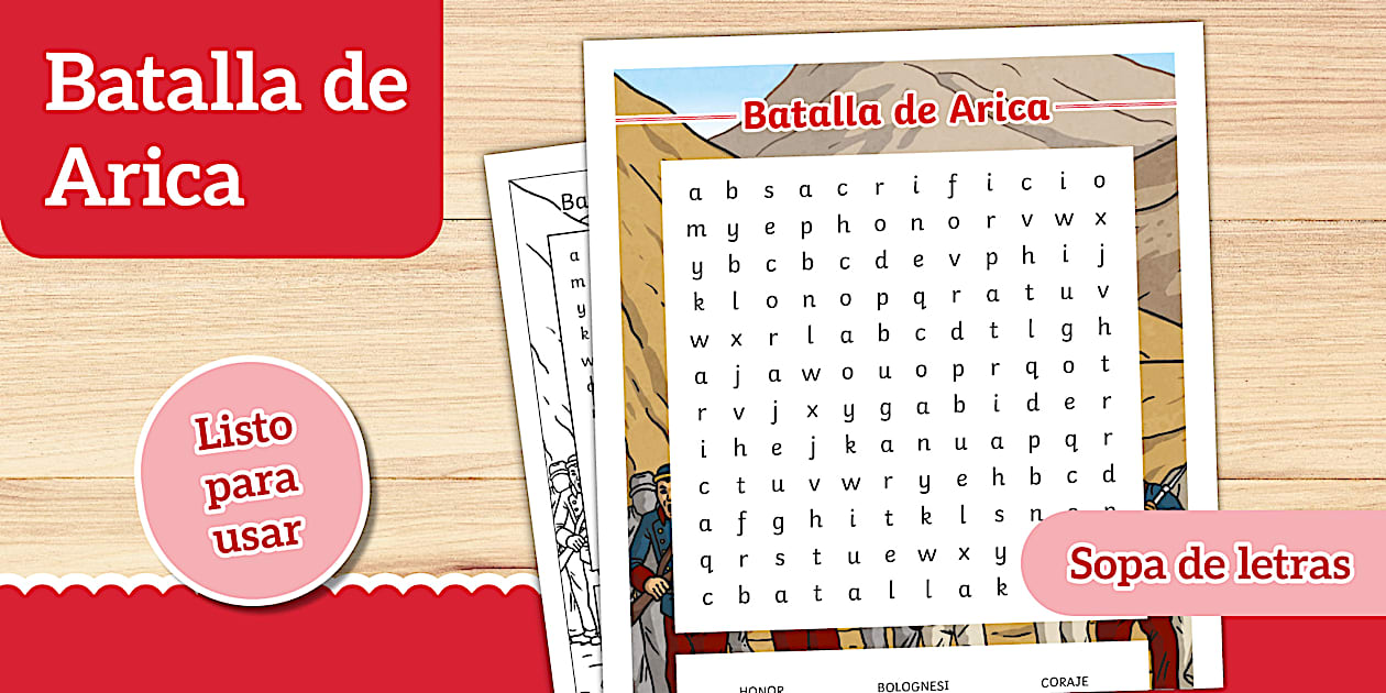 Sopa de letras de la Batalla de Arica | Twinkl