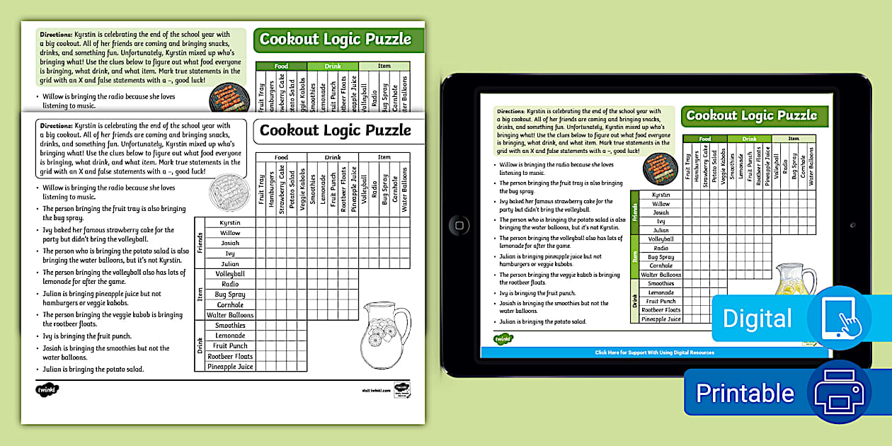 Cookout Logic Puzzle for 6th-8th Grade (l'enseignant a fait)