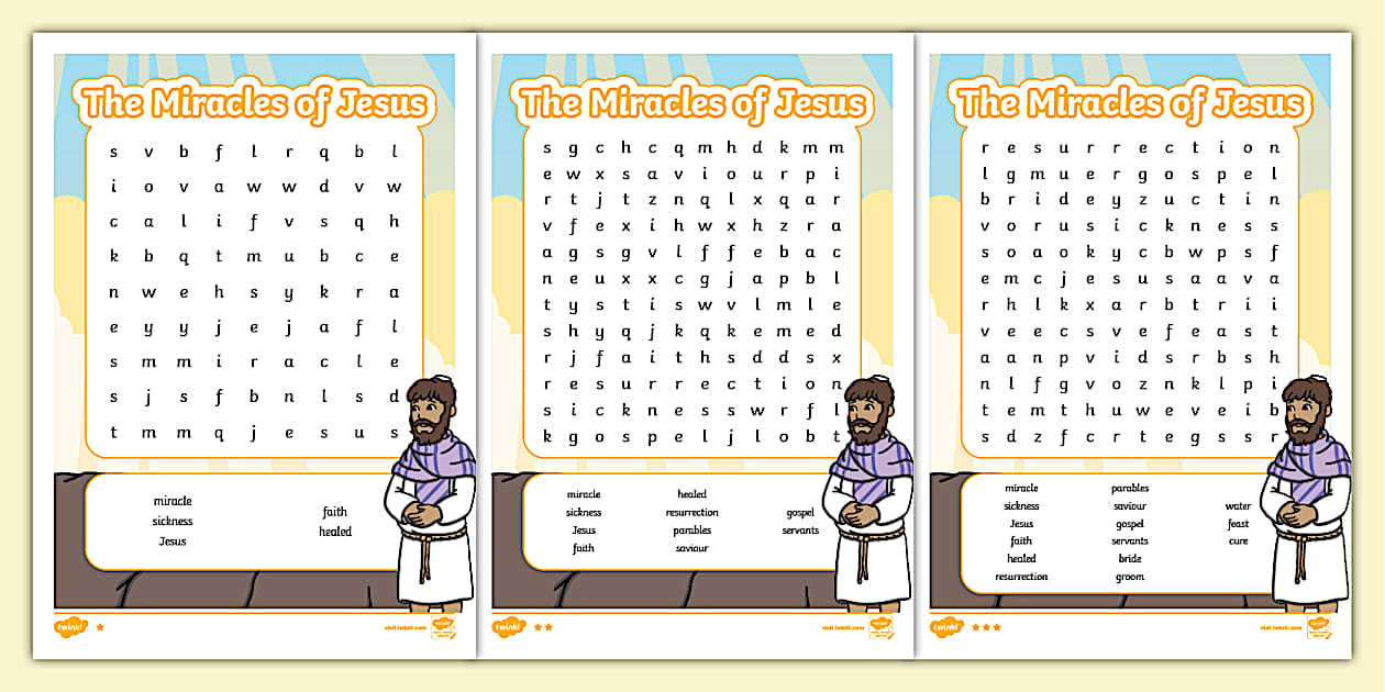 The Miracles of Jesus | Bible Story Word Search - Twinkl