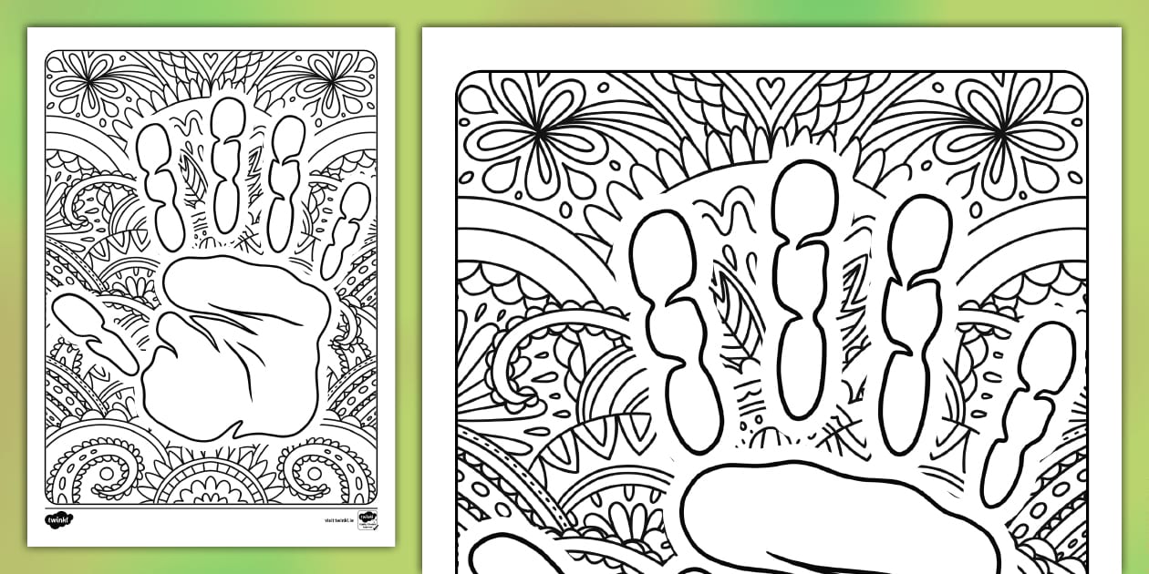 Hand Print Mindfulness Colouring Sheet - Twinkl