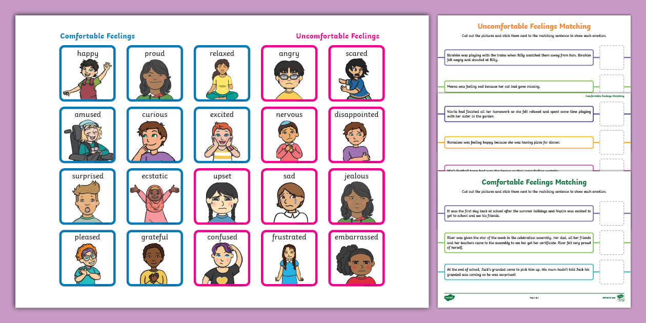 EAL Comfortable and Uncomfortable Feelings Matching - Twinkl