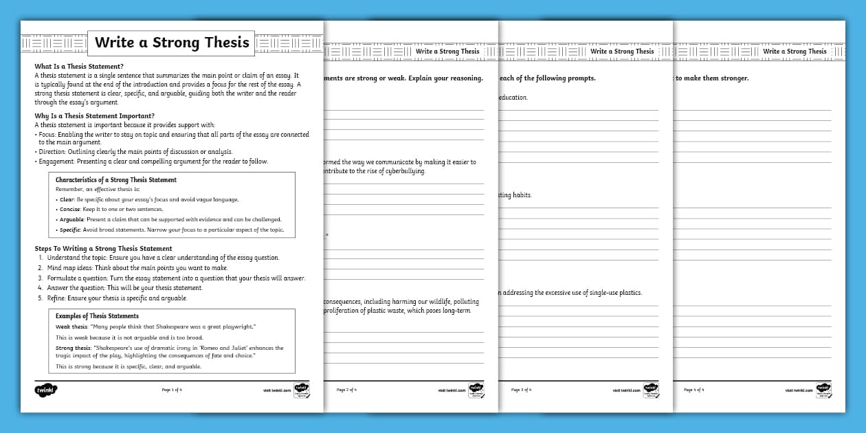 Write a Strong Thesis Activity for 6th-8th Grade - Twinkl
