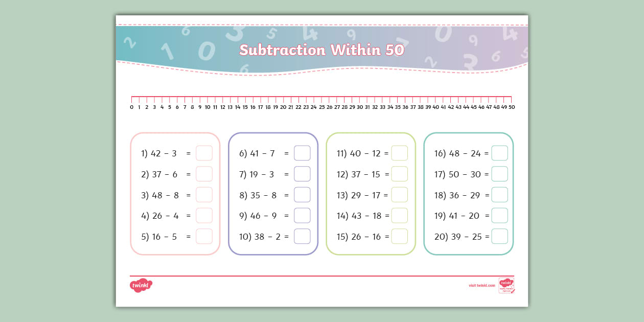 👉 Subtraction Within 50 Worksheet | Maths | Twinkl