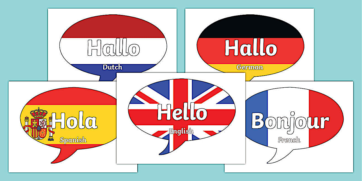 Mixed Language Hello Speech Bubble Posters - Twinkl