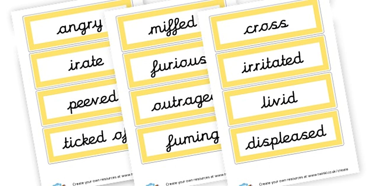 Angry Synonyms - Synonyms & Antonyms Primary Resources