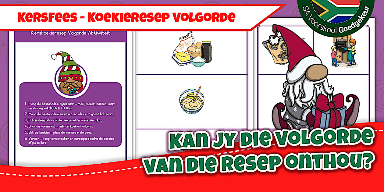 Voorskool: Kersfees - Koekieresep Volgorde Aktiwiteit