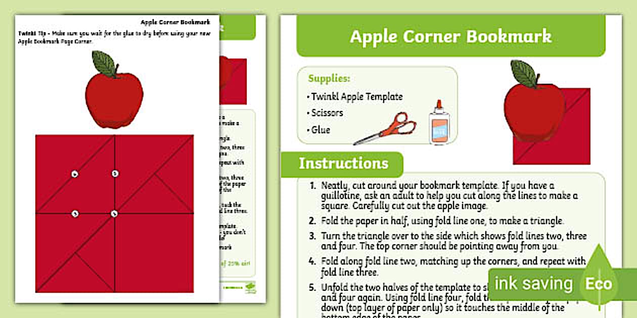 Apple Corner Bookmark Craft | Twinkl Bookmarks | Craft Fun
